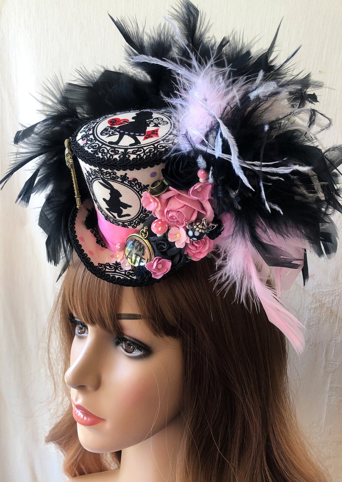 Mini Top Hat Tea Hat Pink Polka Dot White Rabbit Tea Hat - Etsy