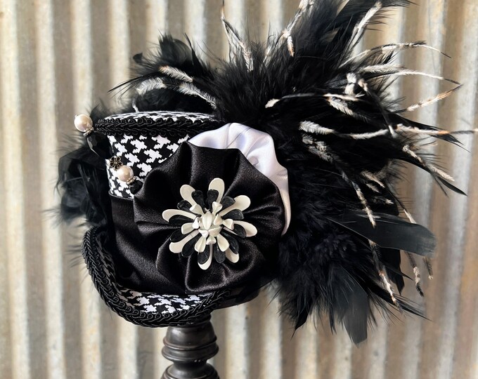 Mini Top Hat, Black and White Herringbone Mini Top Hat, Black Kentucky ...