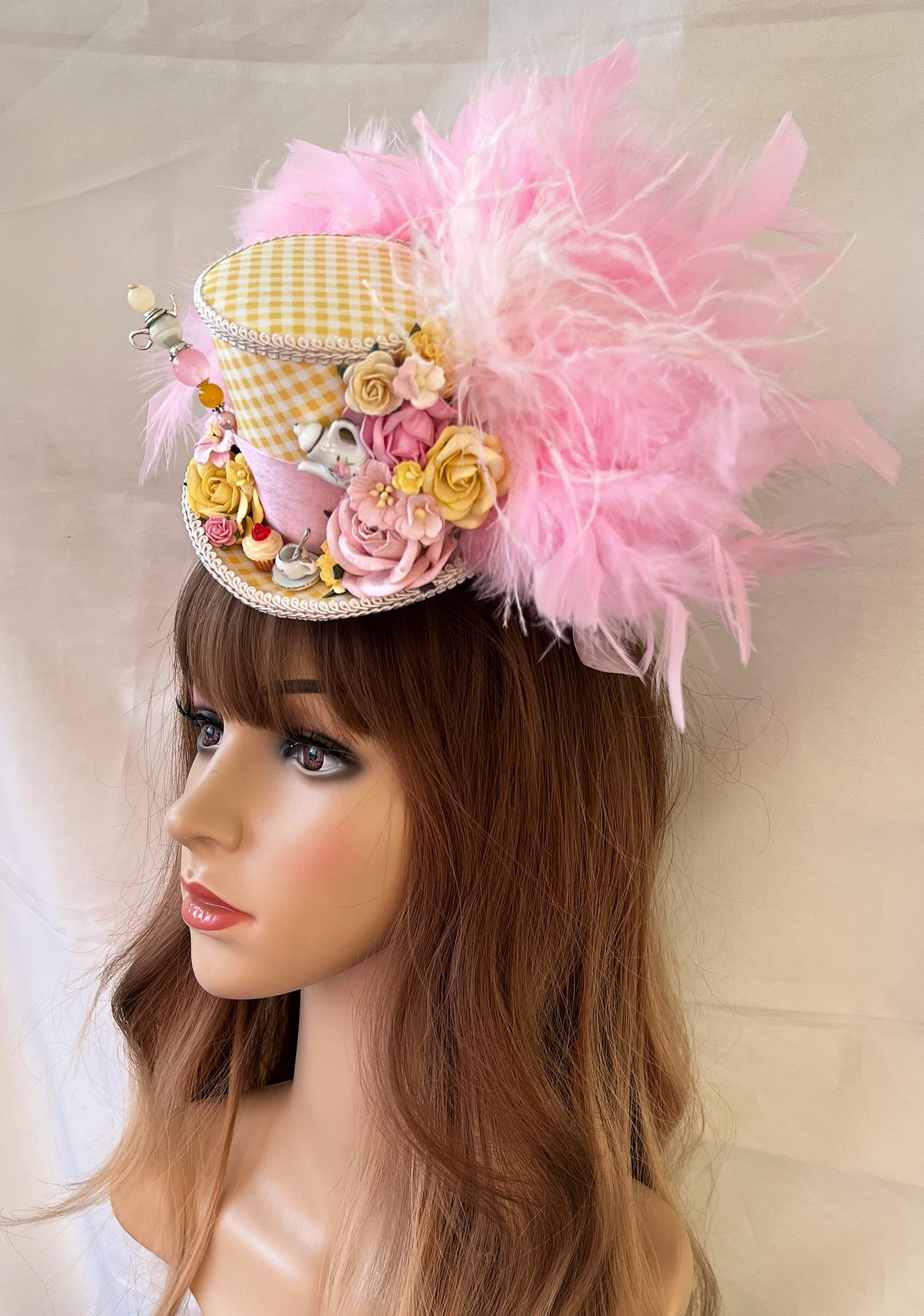 Mini Top Hat Tea Hat Pink and Yellow Tea Cup Hat Alice in - Etsy