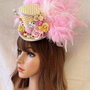 Mini Top Hat Tea Hat Pink and Yellow Tea Cup Hat Alice in - Etsy