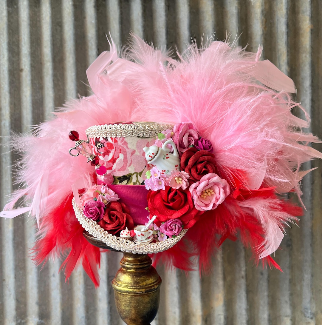 Mini Top Hat, Kentucky Derby Hat, Red Rose Tea Cup Hat, Mad Hatter Hat ...