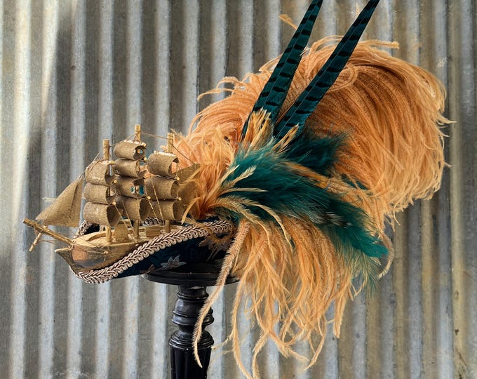 Mini Pirate Hat, Gold and Teal Pirate Hat, Bridal Tricorn, Marie ...