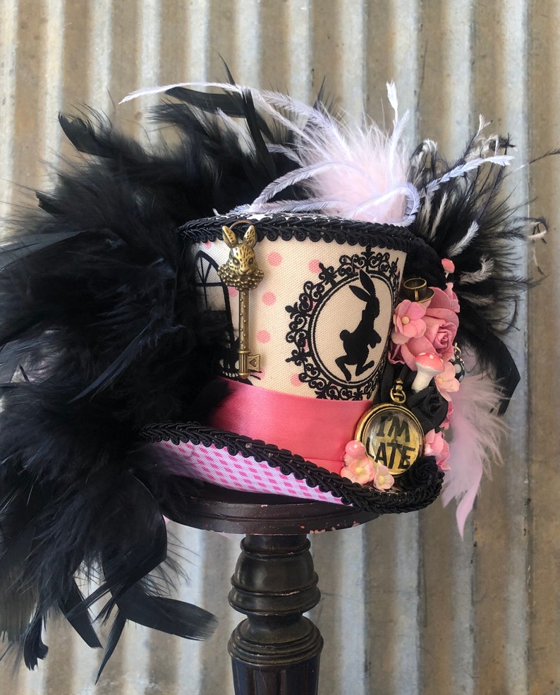 Mini Top Hat Tea Hat Pink Polka Dot White Rabbit Tea Hat - Etsy