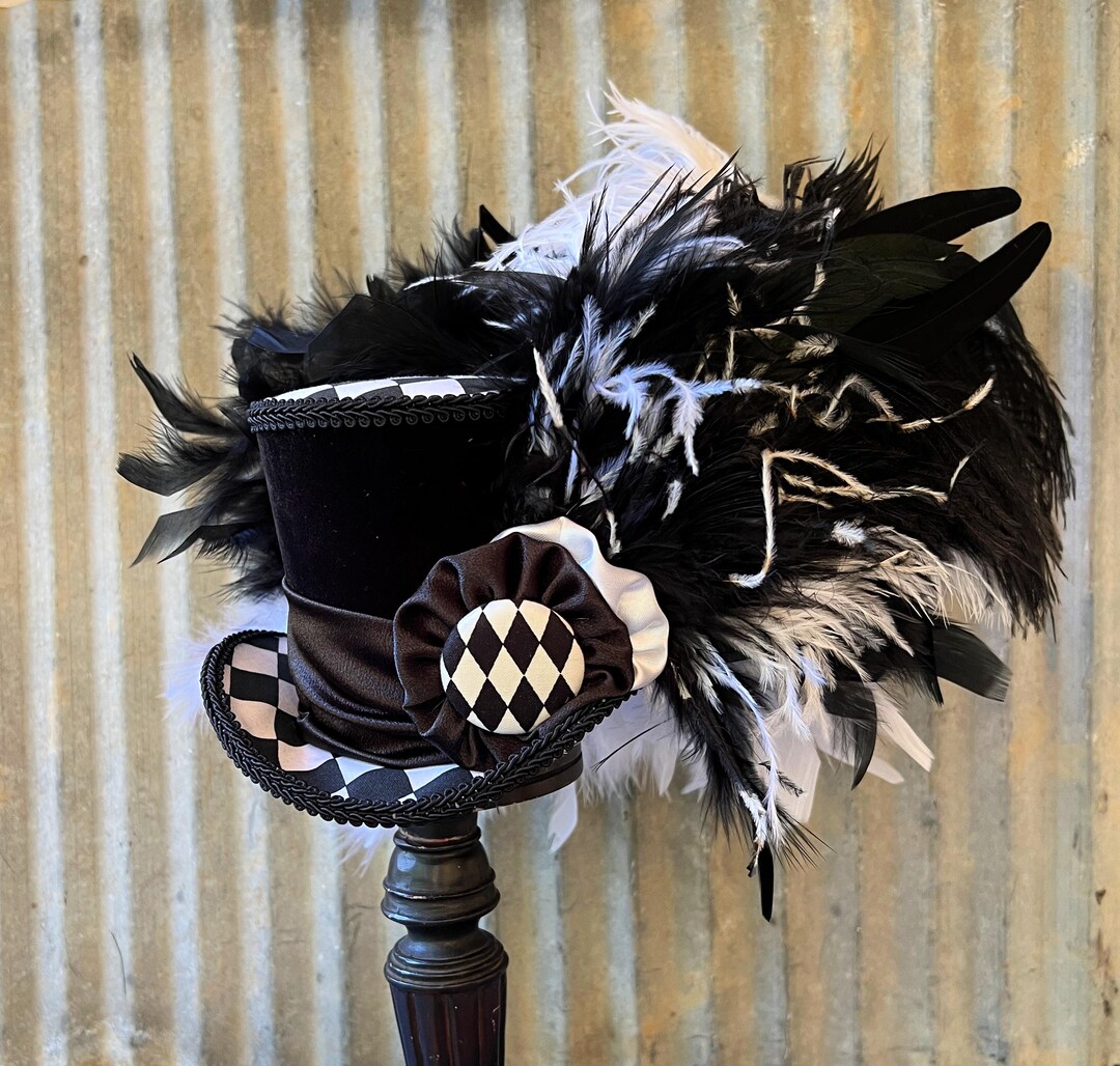 Mini Top Hat, Circus Hat, White and Black Harlequin Hat, Kentucky Derby ...