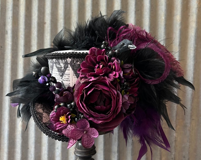 Mini Top Hat, Edgar Allan Poe Hat, Black Raven Mini Top Hat, Crow Mini ...