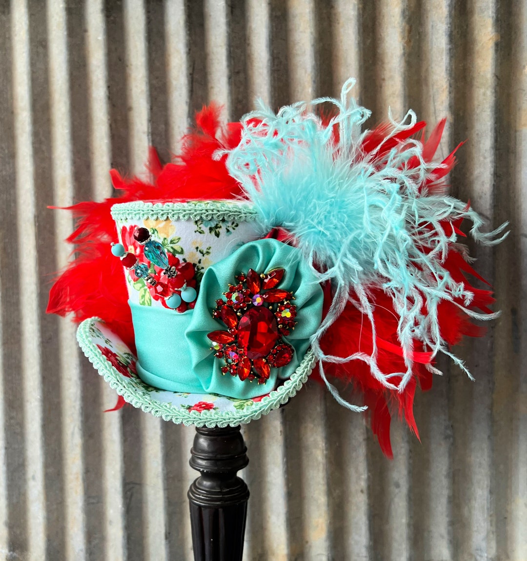 Kentucky Derby Mini Top Hat, Robins Egg Blue and Red Mini Top Hat ...