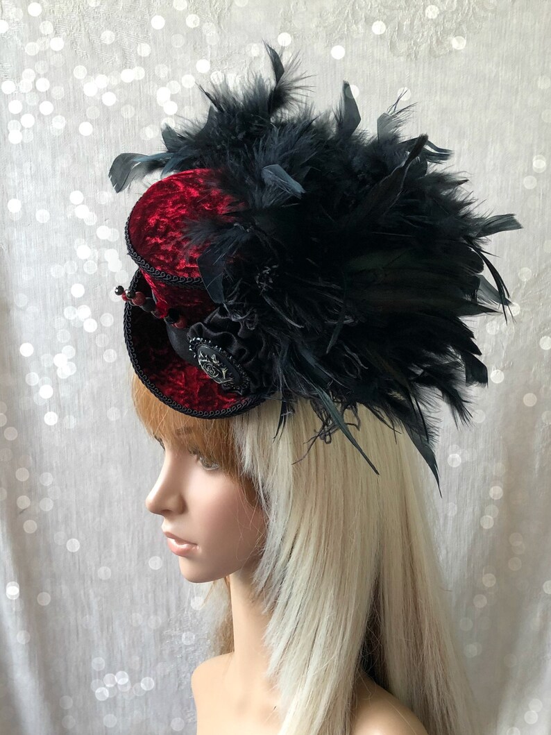 Mini Top Hat Red and Black Rose Hat Royal Ascot Mini Top | Etsy