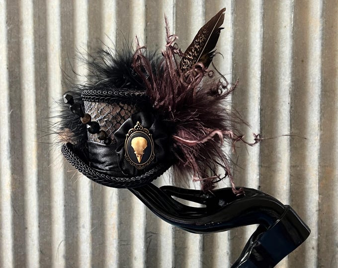 Micro Mini Top Hat, Black Raven Skull Hat, Steampunk Hat, Alice in ...