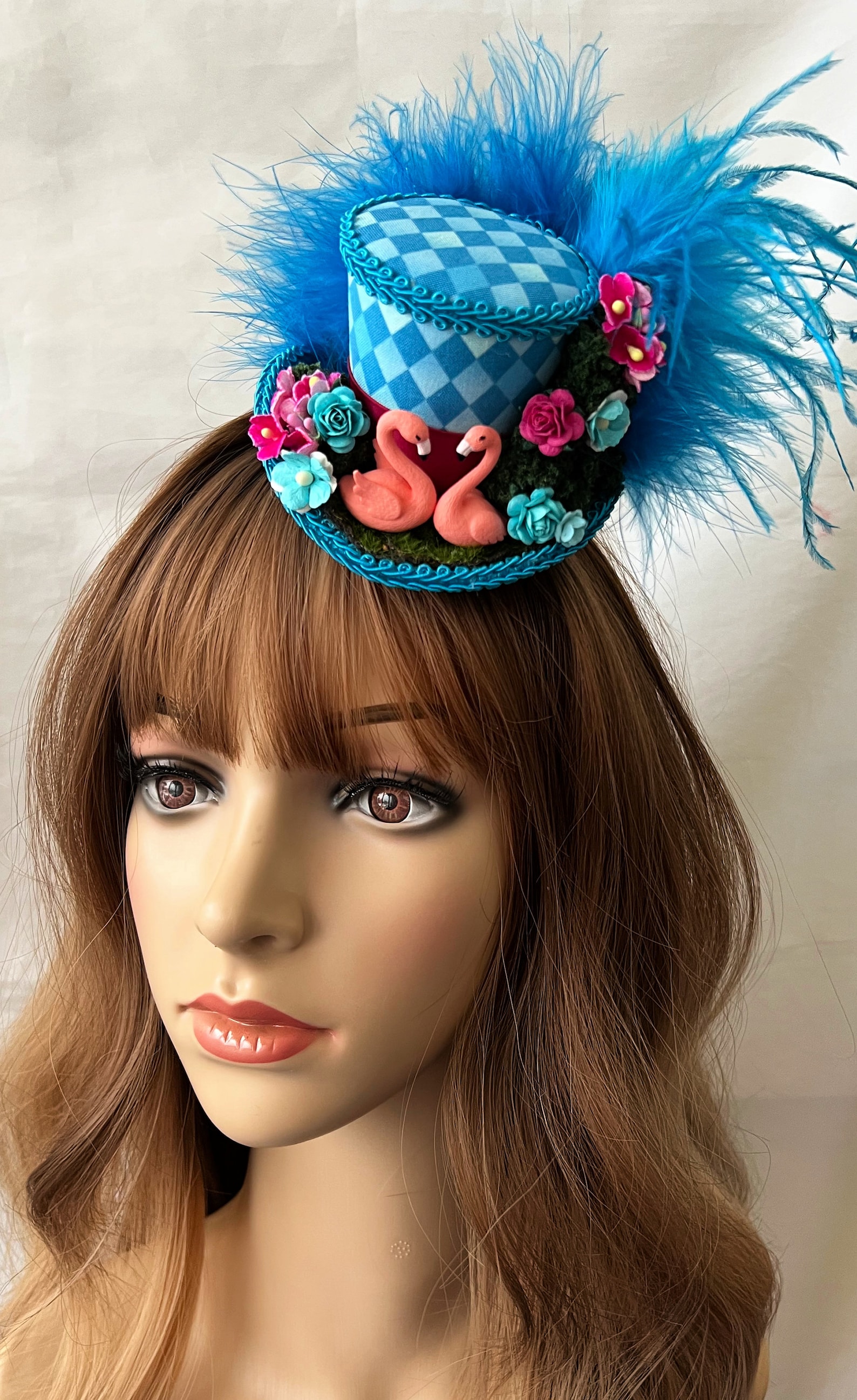 Micro Mini Top Hat Pink and Turquoise Flamingo Steampunk Mini - Etsy
