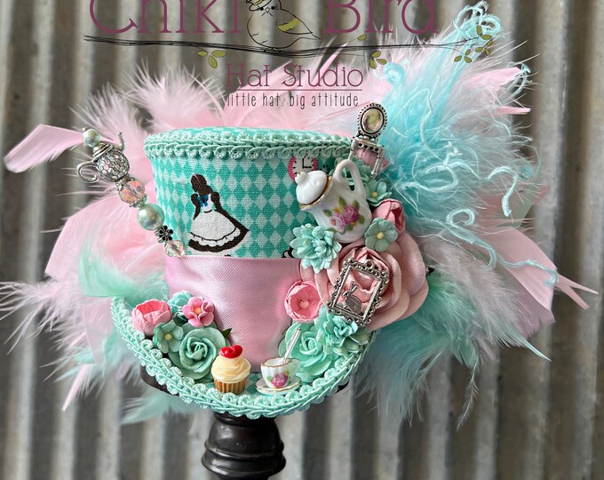 Mini Top Hat, Tea Hat, Mint and Pink Tea Cup Hat, Alice in Wonderland ...