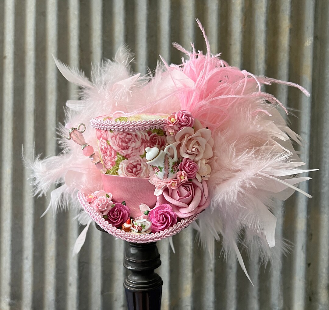 Mini Top Hat, Rose Tea Cup Hat, Pink Tea Pot Wonderland, Mad Hatter Hat ...