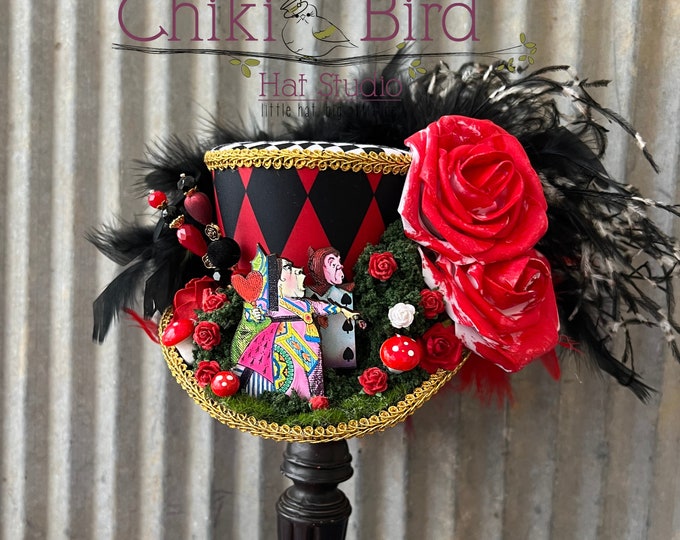 Mini Top Hat, Queen of Hearts Mini Hat, Mad Tea Party Hat, Red Queen ...