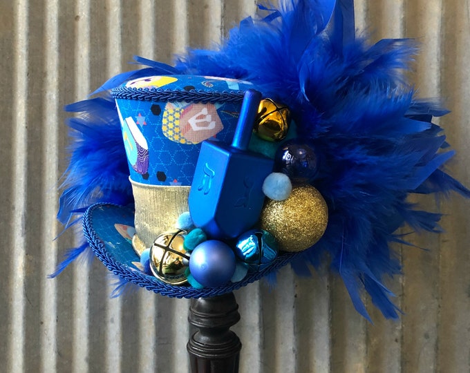 Mini Top Hat, Hanukkah Mini Top Hat, Dreidel Hat, Holiday Hat, Blue and ...