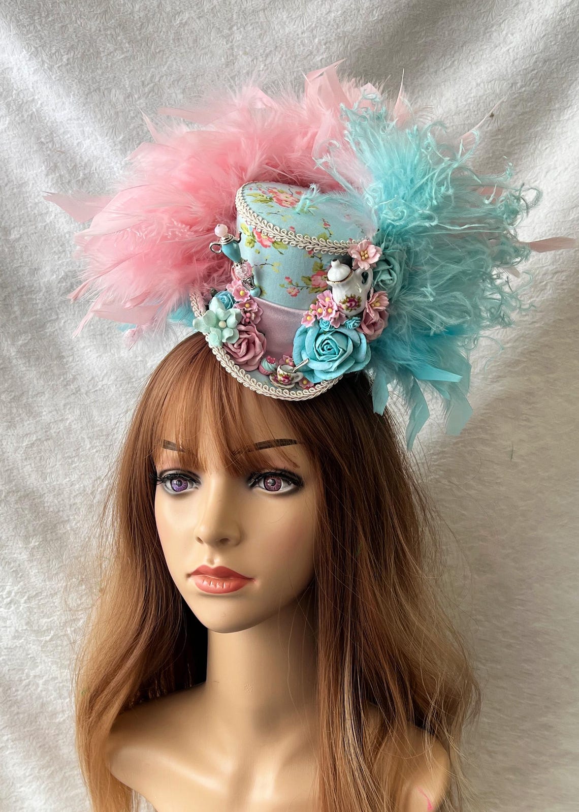 Mini Top Hat, Tea Hat, Blue and Pink Tea Cup Hat, Alice in Wonderland ...