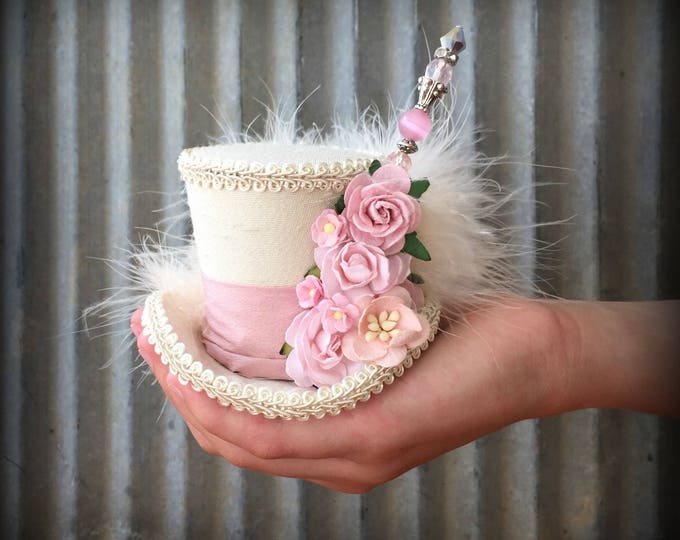 Micro Mini Top Hat Pink Flower Hat Alice in Wonderlandtea - Etsy