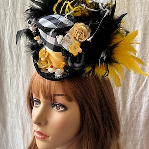 Mini Top Hat Tea Hat Black and Yellow Tea Cup Hat Alice in - Etsy