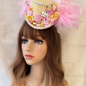Mini Top Hat Tea Hat Pink and Yellow Tea Cup Hat Alice in - Etsy