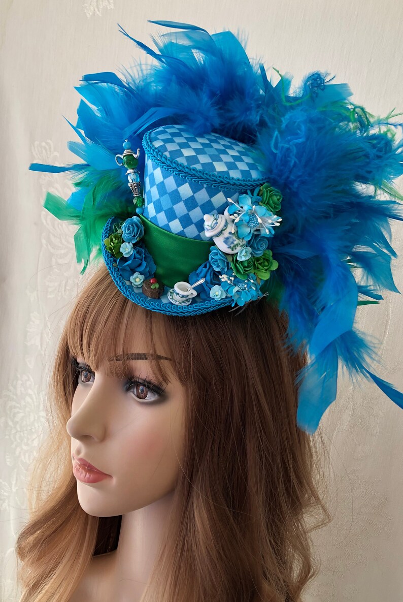 Mini Top Hat Tea Hat Turquoise and Green Cup Hat Alice in | Etsy
