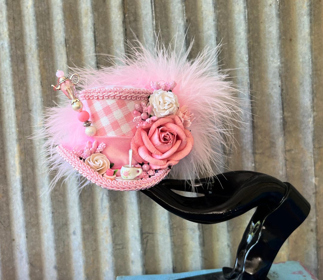 Micro Mini Top Hat, Tea Cup Hat, Pink Flower Hat, Alice in Wonderland ...