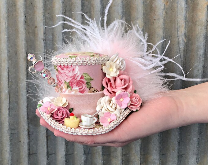 Micro Mini Top Hat Tea Cup Hat Pink Flower Hat Alice in - Etsy
