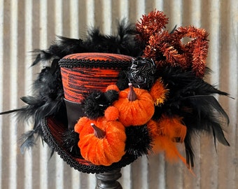 Mini Top Hat, Fall Mini Top Hat, Thanksgiving Hat, Black and Orange ...
