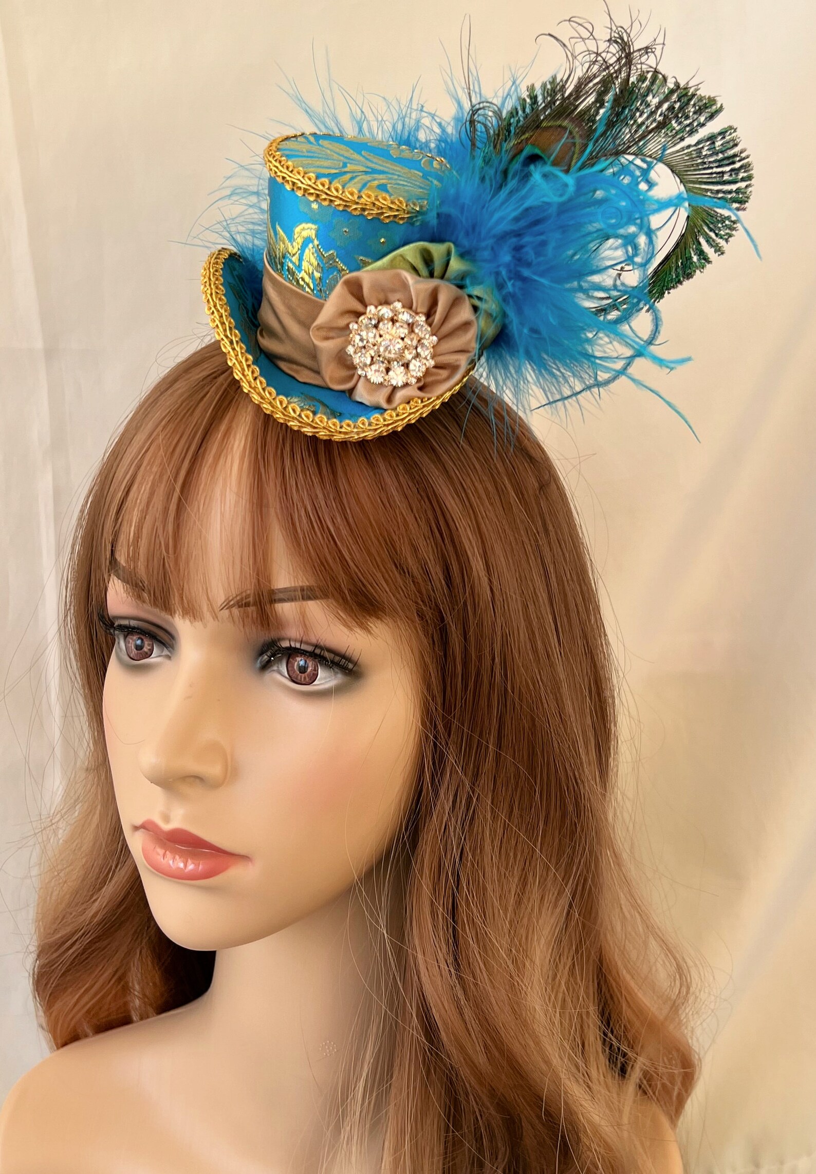 Micro Mini Top Hat Turquoise and Gold Mini Hat Kentucky - Etsy