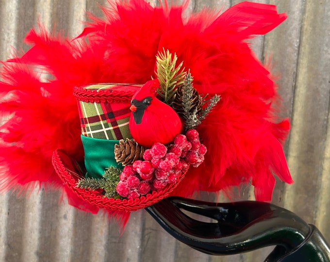 Micro Mini Top Hat, Cardinal Christmas Hat, Holiday Bird Hat, Christmas ...