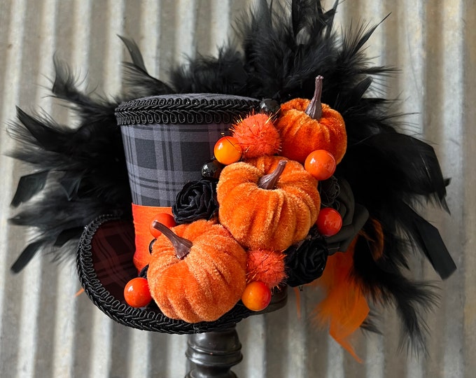 Mini Top Hat, Fall Mini Top Hat, Thanksgiving Hat, Black and Orange ...