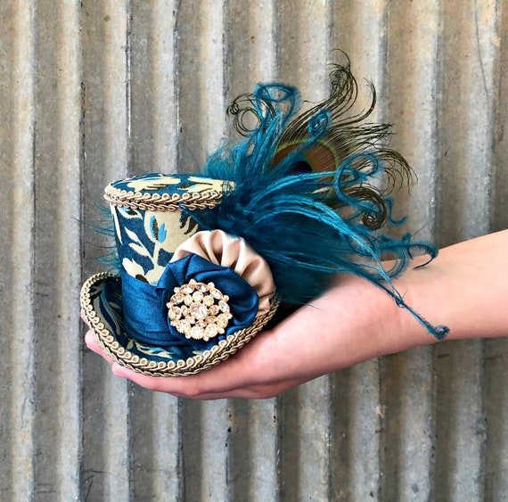 Micro mini Top Hat Teal and Gold Mini Hat Kentucky Derby | Etsy