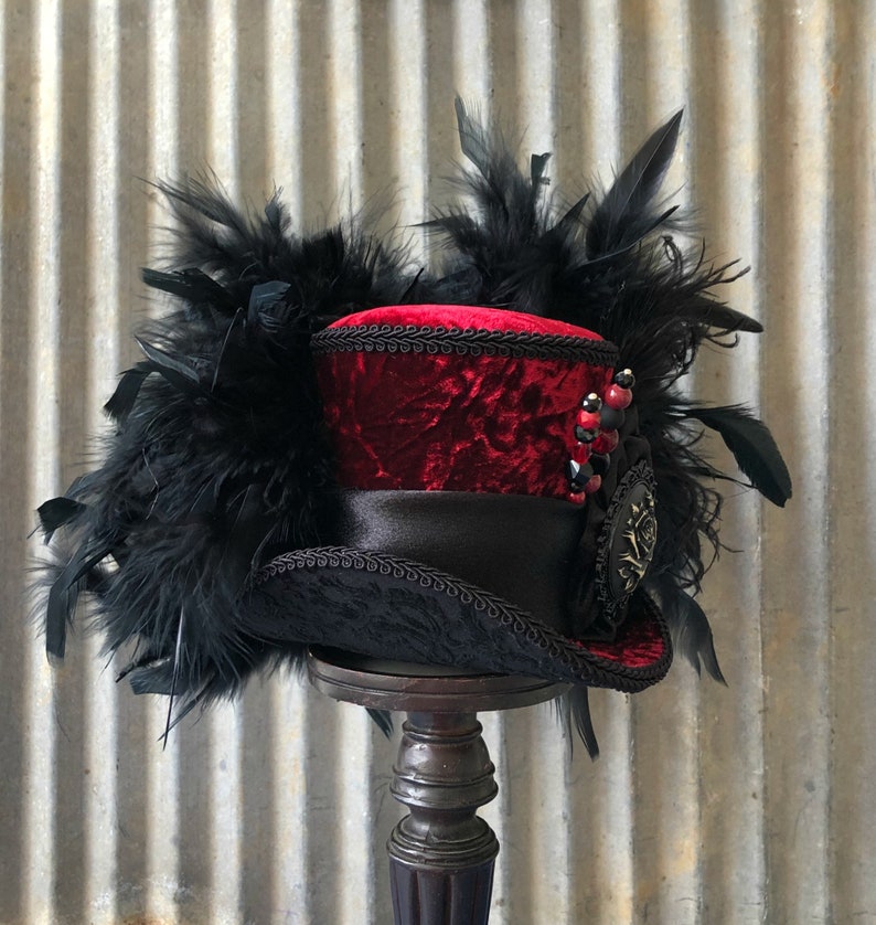 Mini Top Hat Red and Black Rose Hat Royal Ascot Mini Top | Etsy