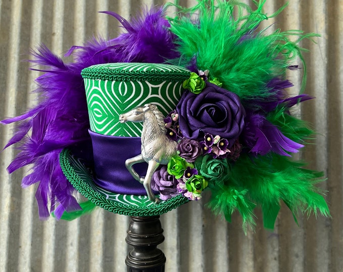Kentucky Derby Hat, Kentucky Derby Mini Top Hat, Purple and Green Rose ...