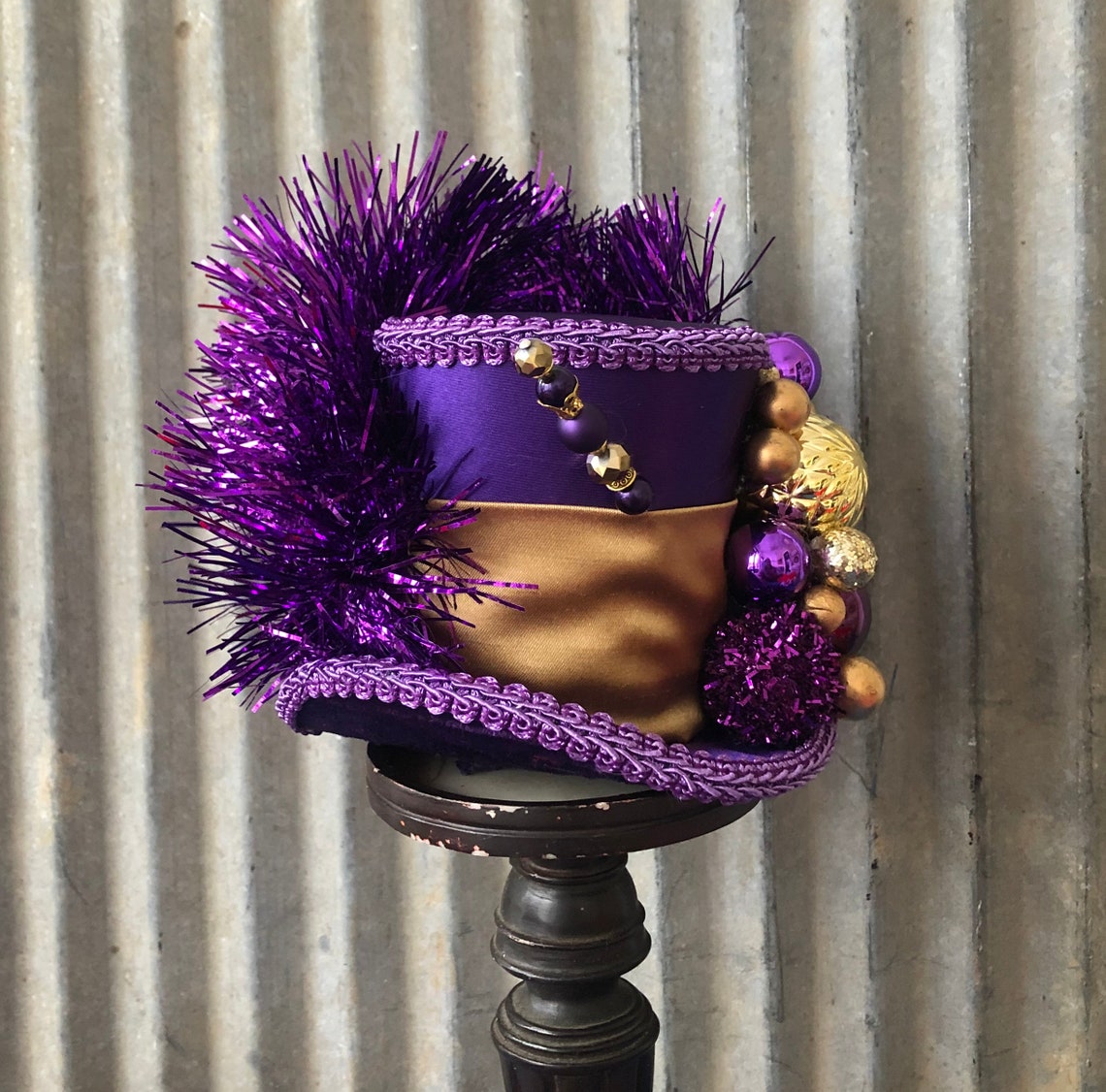 Christmas Mini Top Hat Purple and Gold Christmas Hat Holiday - Etsy