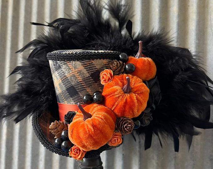 Mini Top Hat, Fall Mini Top Hat, Thanksgiving Hat, Black and Orange ...