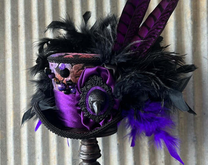 Mini Top Hat, Halloween Mini Hat, Purple Crow Hat, Edgar Allan Poe Hat ...