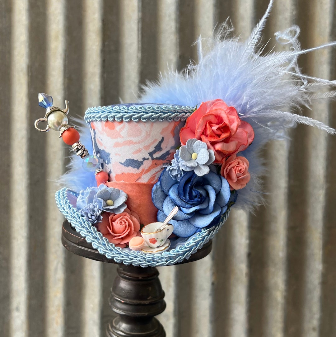 Micro Mini Top Hat Tea Cup Hat Baby Blue and Coral Flower - Etsy