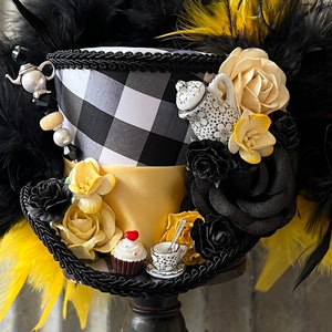 Mini Top Hat Tea Hat Black and Yellow Tea Cup Hat Alice in - Etsy