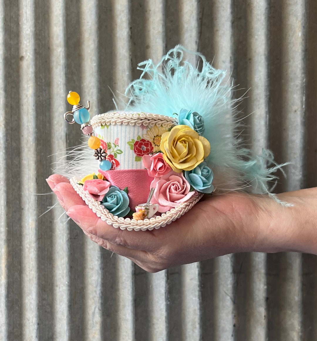 Micro Mini Top Hat Tea Cup Hat Blue and Pink Flower Hat - Etsy