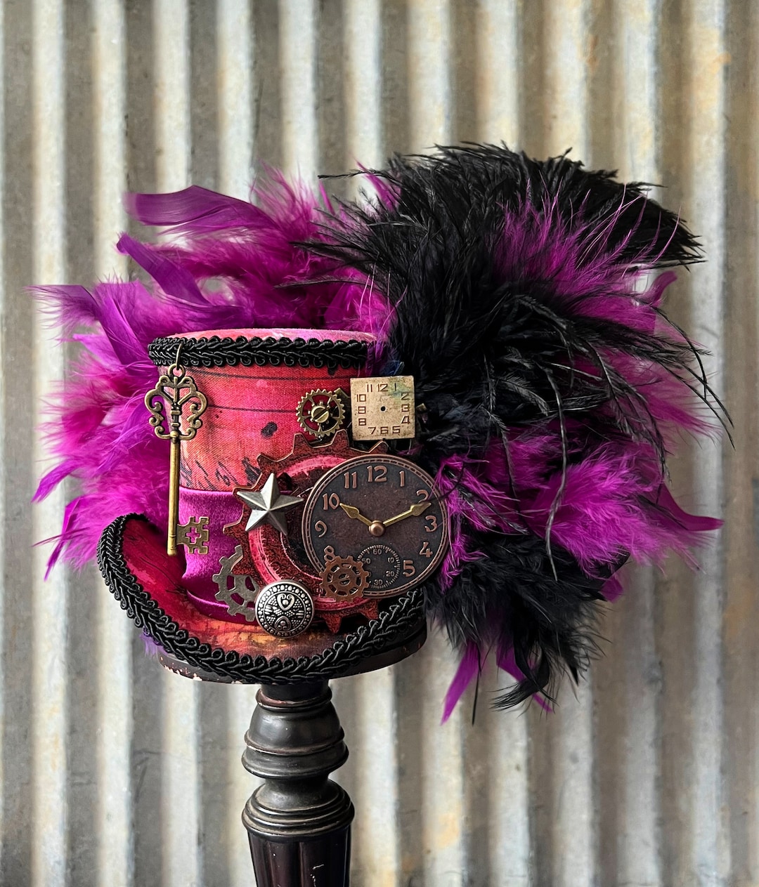 Mini Top Hat, Steampunk Mini Top Hat, Steampunk Clock Hat, Magenta ...