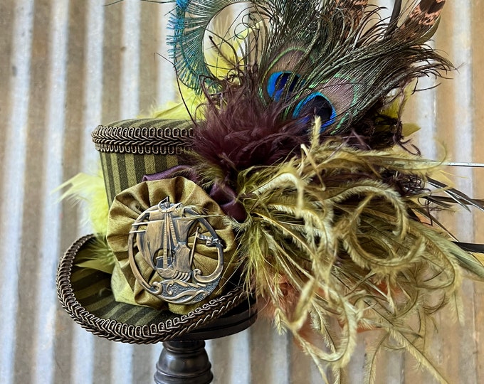 Mini Top Hat, Steampunk Mini Top Hat, Mad Hatter Hat, Olive Green ...