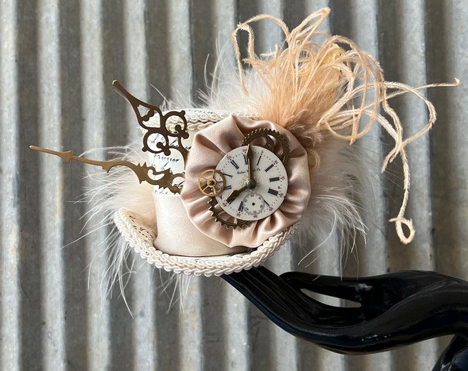Micro Mini Steampunk Hat, Steampunk Gear Hat, Beige Cog and Gear, Alice ...
