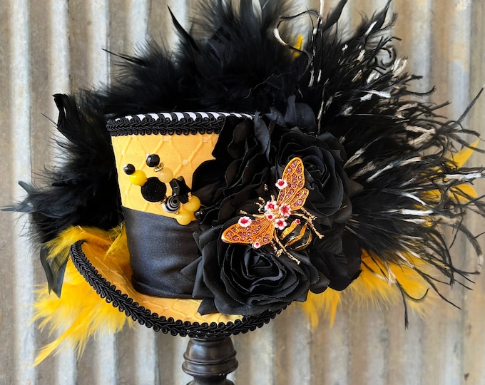 Mini Top Hat, Bumble Bee Brooch Mini Top Hat, Bee Hat, Alice in ...