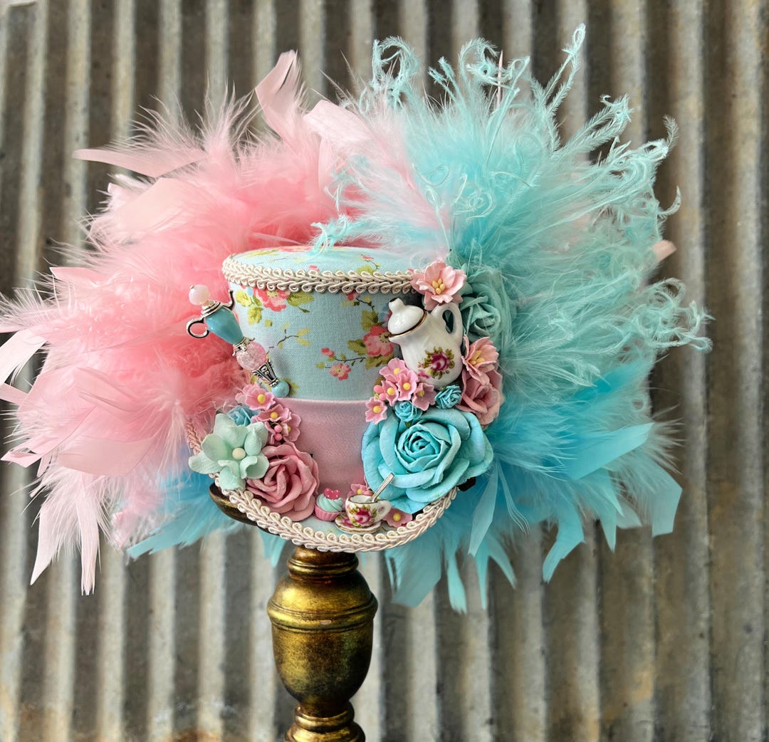 Mini Top Hat, Tea Hat, Blue and Pink Tea Cup Hat, Alice in Wonderland ...