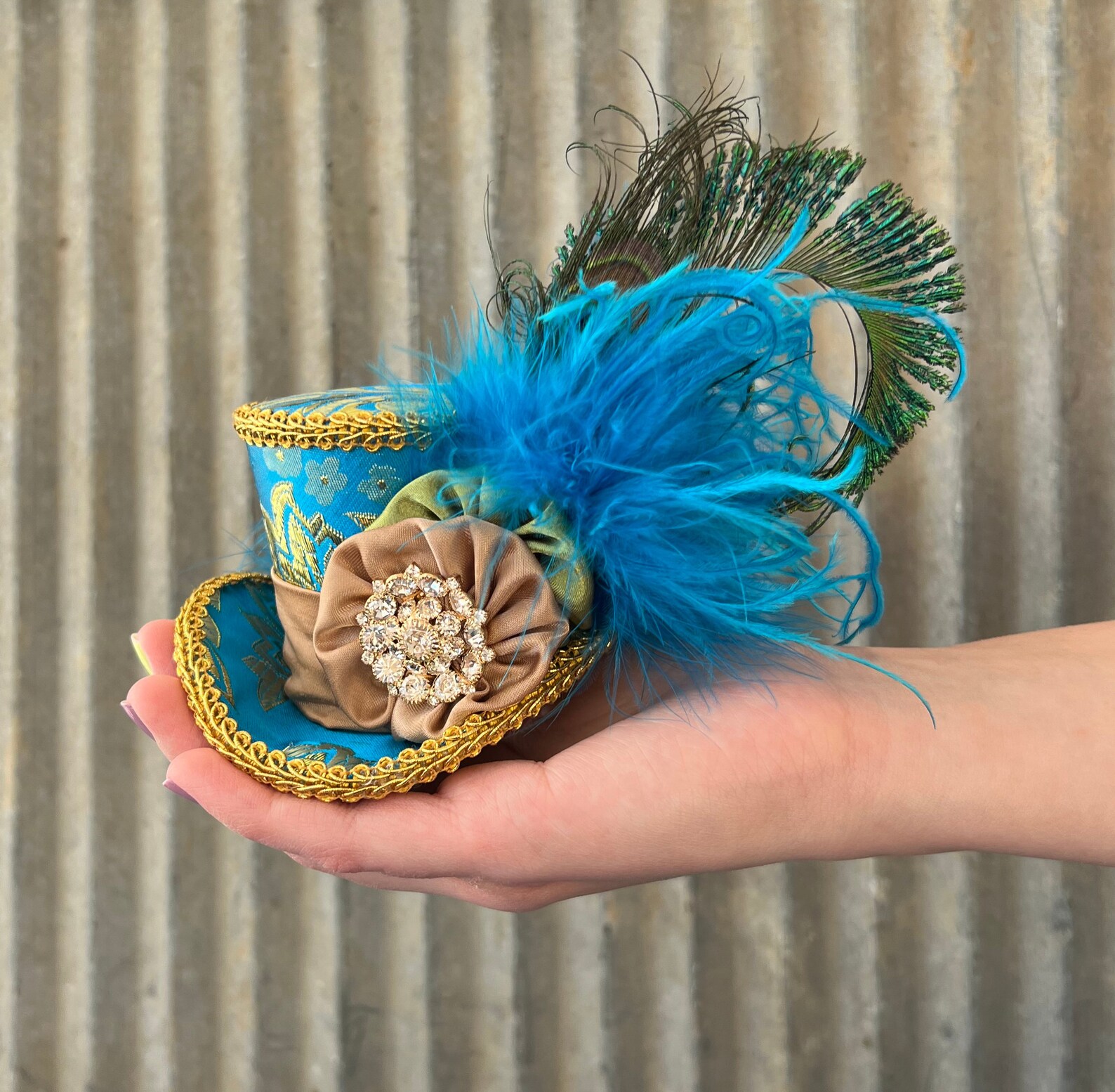 Micro Mini Top Hat Turquoise and Gold Mini Hat Kentucky - Etsy