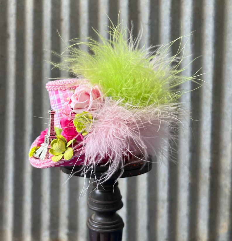 Micro Mini Top Hat Paris Mini Hat Rose and Beige Eiffel - Etsy