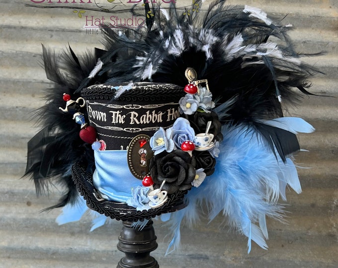 Mini Top Hat, Tea Hat, Black and Blue Tea Cup Hat, Alice in Wonderland ...