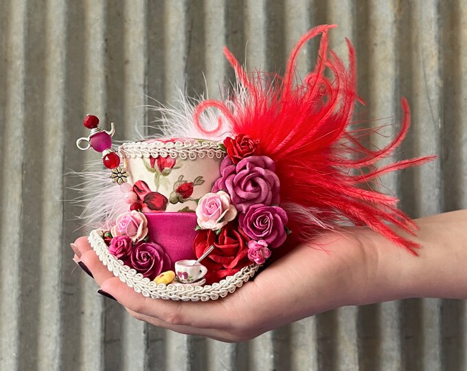 Micro Mini Top Hat Tea Cup Hat Red and Pink Rose Flower Hat - Etsy