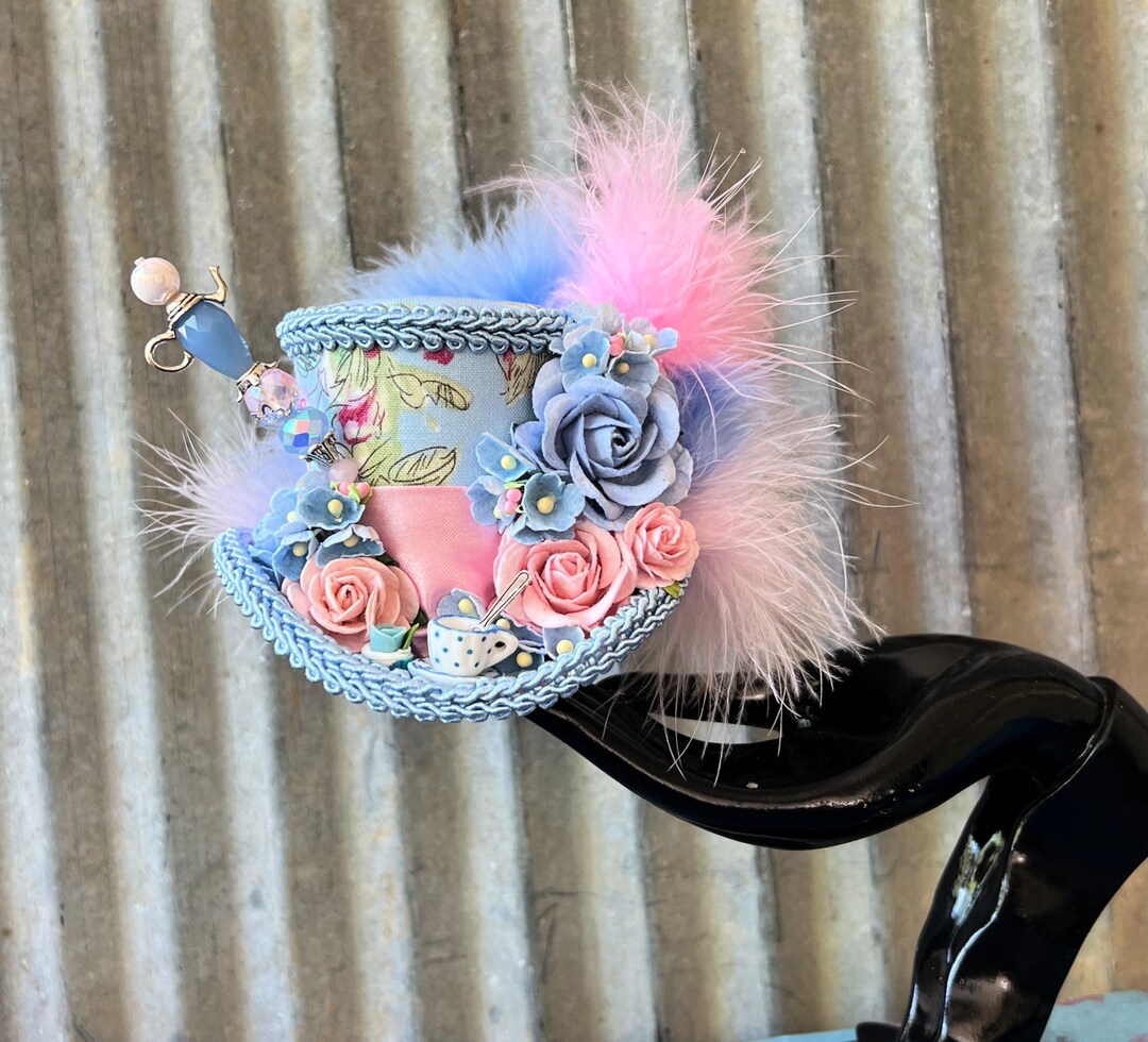 Micro Mini Top Hat, Tea Cup Hat, Pink and Blue Hat, Alice in Wonderland ...