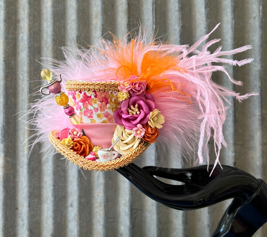 Micro Mini Top Hat, Tea Cup Hat, Yellow and Pink Flower Hat, Alice in ...