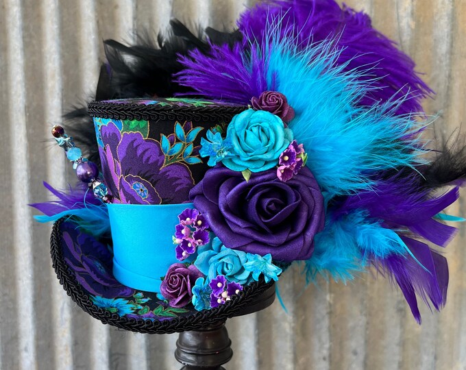 Mini Top Hat, Purple and Blue Flower Hat, Kentucky Derby Mini Hat ...