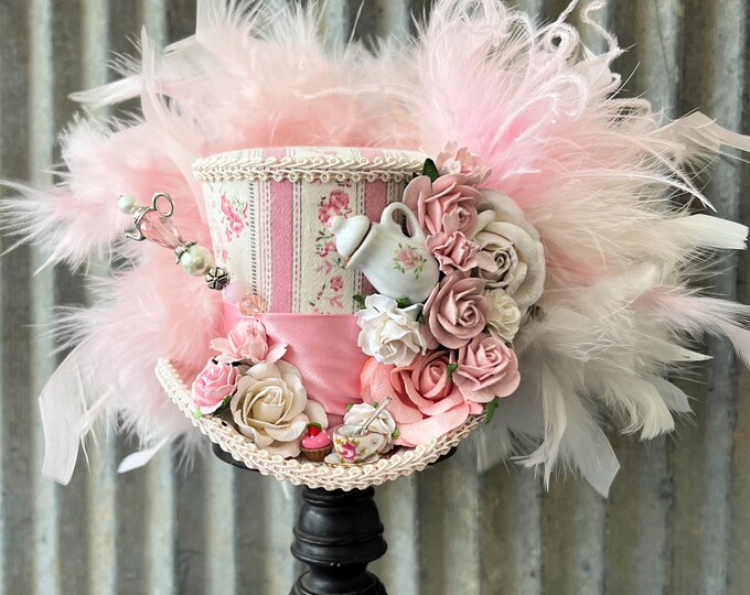 Mini Top Hat, Rose Tea Cup Hat, Pink Tea Pot Wonderland, Mad Hatter Hat ...